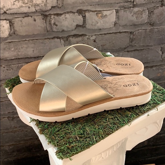 Izod | Shoes | Nwt Womens Izod Slide Alyssa Gold White Sandal | Poshmark